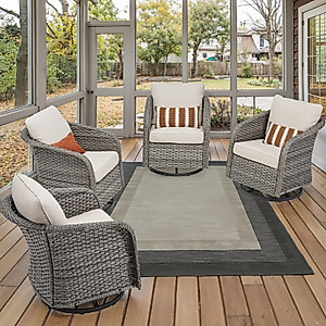 LUMIINOFAMI 4 Pieces Swivel Rocker Outdoor Chairs, 360° Swivel Wicker Patio Furniture with 4'' Thickness Cushion, Rattan Swivel Rocker Chair for Backyard Porch Garden