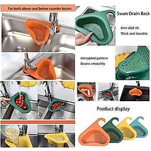 Swan Drain Basket for Kitchen Sink, 2Pcs Triangle Sink Drain Rack Kitchen Sink Strainer Basket, Multifunctional Kitchen Triangular Sink Filter, Fits Sinks (1PC, Green)