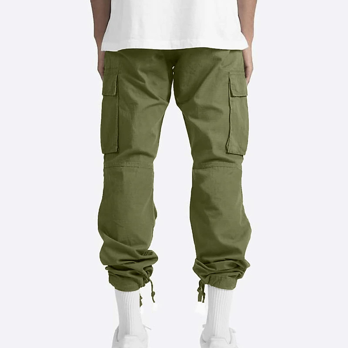 Mens Pants, Pants Men Loose Fit Pants Big and Tall Flannel Lined Cargo Pants for Winter Men's Overalls Drawstring Multi Pocket Casual Pants Hiking Cotton Twill Combat Pants Pants (M, Green)