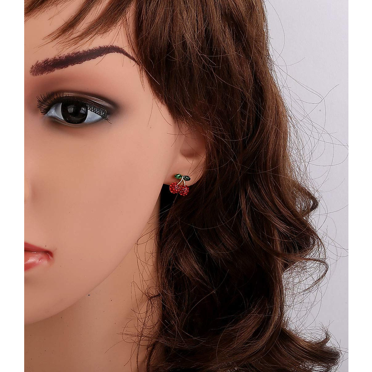 YACQ Women's Cherry Stud Earrings - Ultra Light - Lead and Nickle Free - Enamel & Crystals - Cherries De Red Fruit Charm Piercing Jewelry