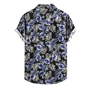 DUOWEI Men's Fashion Casual Sports Loose Hawaiian Short Sleeve Shirt Navy
