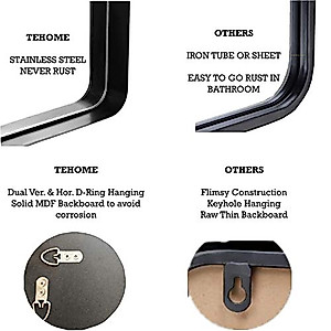 TEHOME 20x30 Black Metal Framed Bathroom Mirror for Wall in Stainless Steel Rounded Rectangular Bathroom Vanity Mirrors Wall Mounted