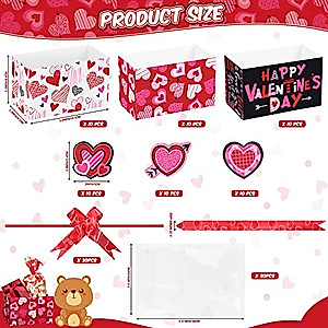 120 Pcs Valentines Day Baskets Gifts Empty Set Includes Valentines Empty Market Tray Cardboard Basket Clear Cellophane Bags Gift Tags Pull Bows for Valentines Day Holiday Birthday Party Supplies