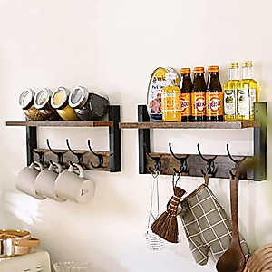 YMYNY Coat Rack Shelf Wall Mounted, Coat Hooks Set of 2, Entryway Coat Hanger with 8 Hooks, 31.5" Wall Floating Shelf with Hat Rack, for Kitchen, Bedroom, Bathroom, Rustic Brown UHWS001H-2