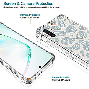 zaztify Phone Case for Samsung Galaxy Note 10 Plus 5G/4G, Pastel Beige Blue Funny Trippy Dripping Smile Melted Hippie Smiling Skull Ghost Face Cute Shockproof Protective Clear Cover Shell