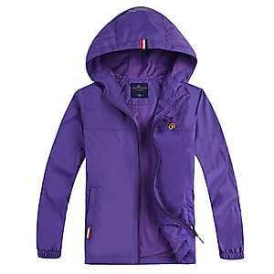 Jingle Bongala Boys Girls Lightweight Breathable Raincoat Waterproof Hooded Rain Jacket Windbreaker Easy to Fold-Purple-140