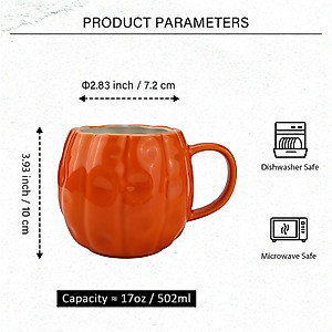 binsakao 2pcs Pumpkin Mugs - 17 oz Large Fall Coffee Mugs - Ceramic Pumpkin Mugs for Cappuccino Coffee Latte Drinkings - Women Men Thanksgiving Gift