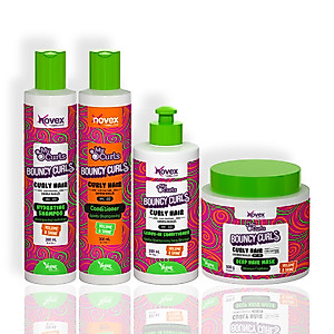 NOVEX Bouncy Curls Curly Bundle - Vegan Formula - Recommended for Damage Curly Hair - Fast Hydration formula