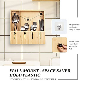 Bamboo Kitchen Utensil Holder for Countertop - Wall Mount Available - Cooking Utensil Caddy with 4 Compartments, Farmhouse Kitchen Decor, Wooden Utensil Organizer for counter