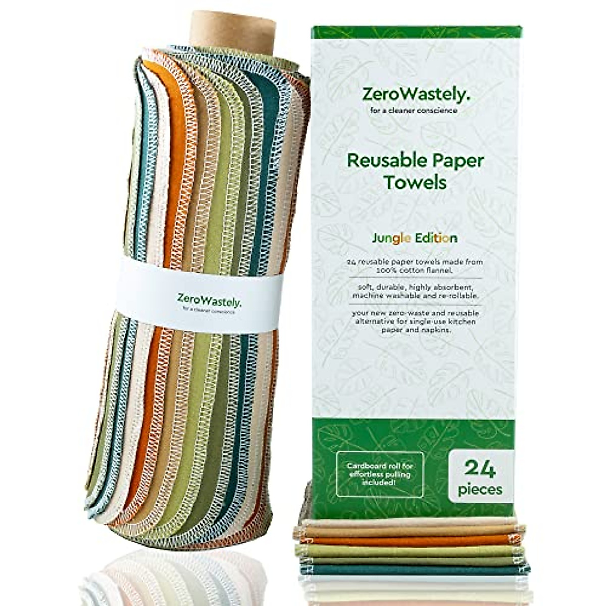 Reusable Paper Towels - Value Pack of 24 Paperless Paper Towels! - 100% Cotton, Super Soft, Absorbent, Washable and Made To Last - Cut Back and Waste Less with our Cloth Paper Towels! By ZeroWastely