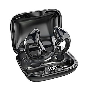 Wireless Ear Clip Bone Conduction Headphones Bluetooth Open Ear Waterproof Bluetooth Bone Conduction Earbuds Ear Clip Bone Conduction Head Set Painless Long Battery for Sports,Working,Driving Black