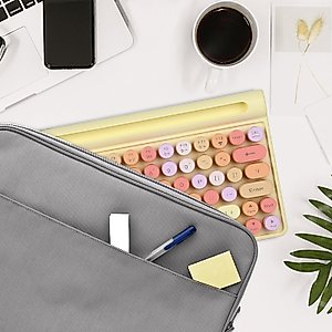 Apuode Wireless Keyboard and Mouse Combo, Bluetooth 5.0/3.0/2.4GHz, with Tablet Holder, Quiet Mute Button, Cute Retro Round Keycaps, Replaceable Battery, for PC, Mac, Laptop, Tablet