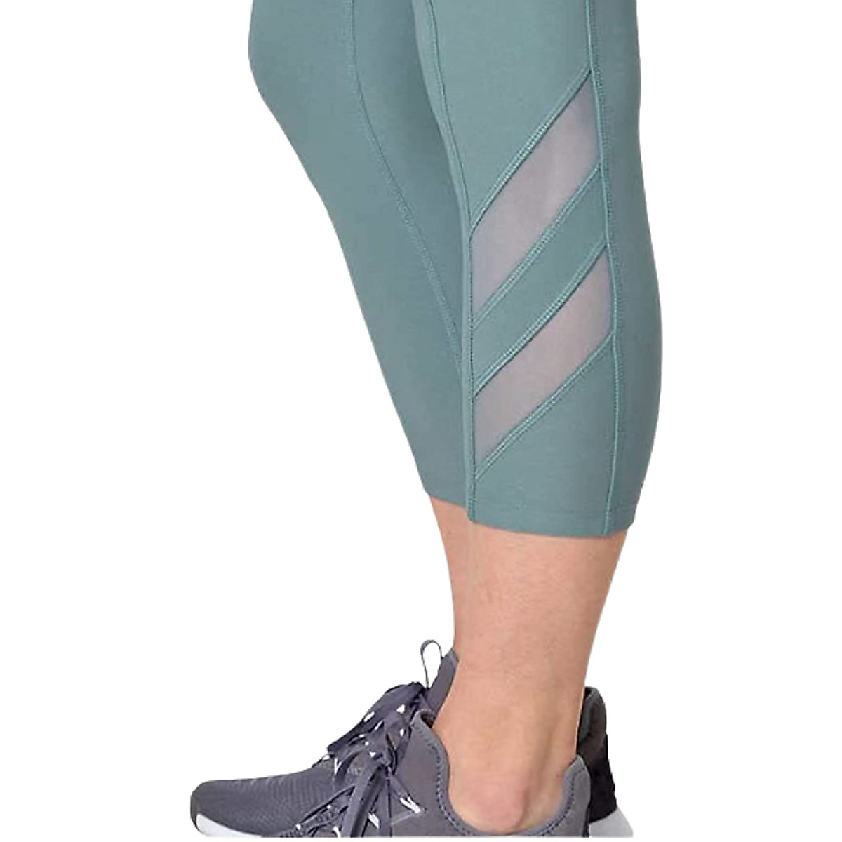 Mondetta Womens Midweight High Waisted Mesh Capri Legging (Medium, Blue)