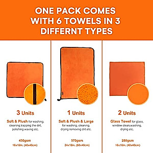 TIIKERI Super Microfiber Towels 6PCS for Cars Washing Polishing and Window Cleaning Supplies etc Multi-Purpose Use