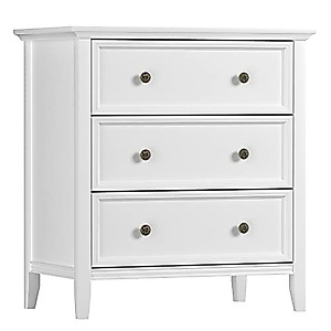 IKENO Nightstand with 3 Drawers and Charging Station, Solid Wood Dresser Organizer for Bedroom