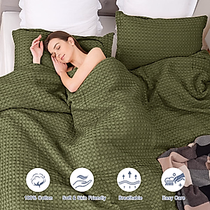 PHF 100% Cotton Waffle Duvet Cover King, Ultra Soft Skin-Friendly Duvet Cover Set for All Season, Luxury Decorative Textured Comforter Cover with Pillow Shams Bedding Collection, 104"x90", Olive Green