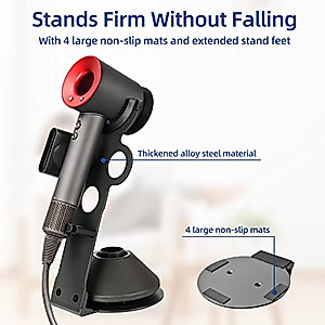 Hair Dryer Stand for Dyson Supersonic Hair Dryer, Dyson Hair Dryer Holder Rack with Power Plug Hair Dryer Attachments Organizer for Dyson Accessory Bathroom Blow Dryer Holder Hair Care Tools Black, UEMUSI