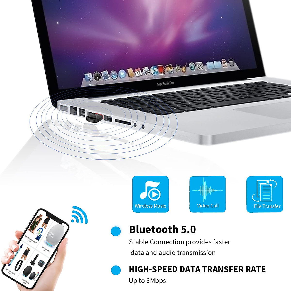 Bluetooth Adapter for PC 5.0, ALINKVITE Bluetooth Adapter for Windows 11/10/8.1/8/7, Bluetooth Dongle with Ultra-Range, Dual-Mode, USB Dongle for Keyboard, PC, Mobile, Printer, Headset, Speakers