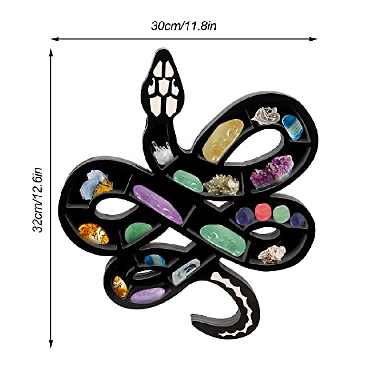 Takefuns Cat/Snake Shape Crystal Display Shelf, Wooden Floating Shelves, Wall-Mounted Crystals Stones Display Shelf, for Living Room Home Office Decoration (Coiled Snake)