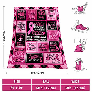 Breast Cancer Gifts for Woman Girl，Breast Cancer Survivor Gifts Ideas for Woman After Surgery, Breast Cancer Blanket 60" X 50", Breast Cancer Awareness Decorations, Pink Ribbon Breast Cancer Gifts