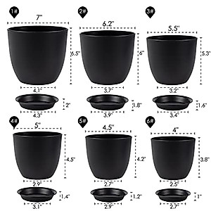 Giraffe Creation Plant Pots 7/6/5.5/5/4.5/4 inch, 6 Pack Flower Pots Outdoor Indoor, Planters with Drainage Hole and Tray, Black