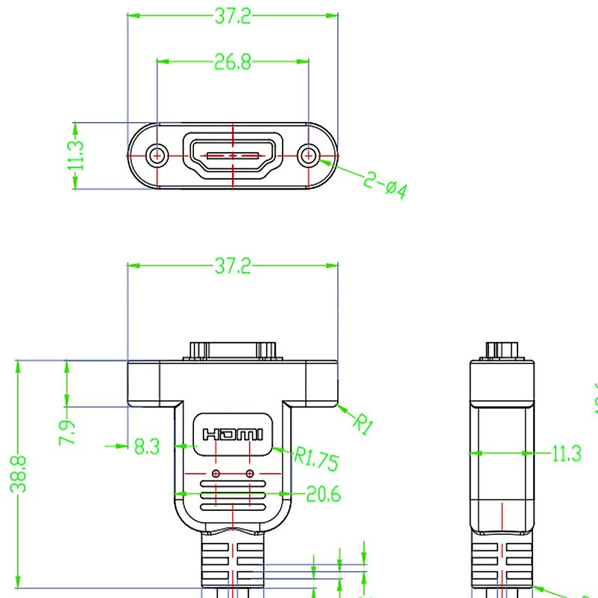 Qaoquda Panel Mount HDMI Extension Cable High Speed HDMI Male to Female Extension Cable with Screw Nut Support 4K Resolution for Blu Ray Player, 3D TV, Roku, Xbox360,Black (1 FT/30 CM)