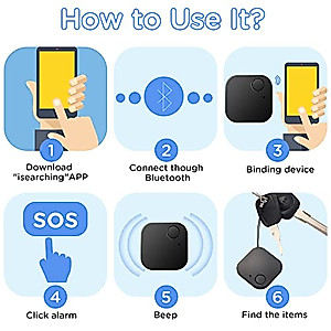6 Pack Key Finder Bluetooth Tracker Smart Item Locator Tracking Luggage Tracker GPS Anti Lost Bluetooth Phone Tracking Device App Control Item Finders with Ropes for Wallet Kids Dog Remote Black White