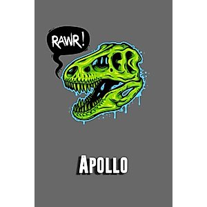Apollo:Draw and Write Journal for Boys Kids: Cool Dinosaur Dino Rawr Journal for Boys Kids, Personalized Name Journal for Boys, Happy Birthday Gift ... for Boys 6x9 Half Blank Half Lined Pages