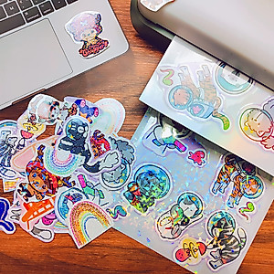 32 Sheets Holographic Clear Vinyl Holographic Sticker Paper Self Adhesive Waterproof Transparent Overlay Film Holographic Overlay with A4 (11.7 x 8.3 Inch) 4 Styles Mixed