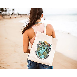 GXVUIS Make Everyday Earth Day Canvas Tote Bag for Women Aesthetic Eco-Friendly Reusable Grocery Shopping Bags Funny Gift White