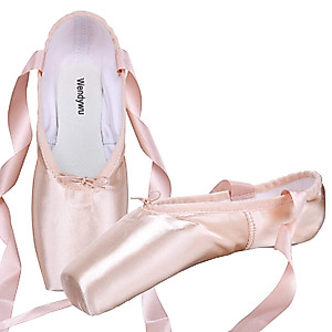 WENDYWU Professional Ballet Pointe Shoes for Kids Girl and Ladies Pink PU Soled Ballet Pointe Dance Shoes with Toe Pads (Pink,10)