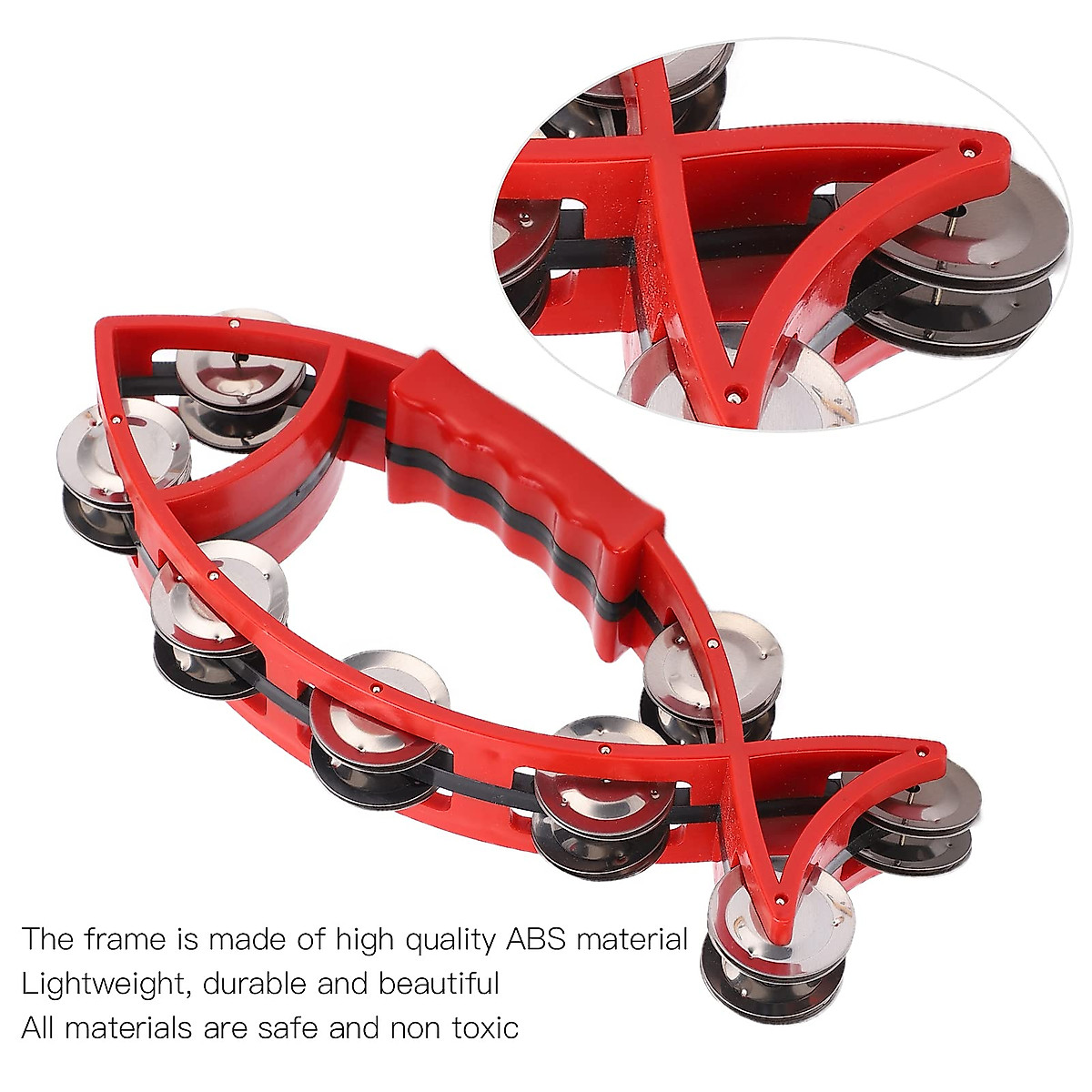 Tambourines Double Row Tambourines Fish Shaped Tambourine Hand Bell Handbell Handheld Percussion Rhythm Instrument for Party Children Adults(Red)