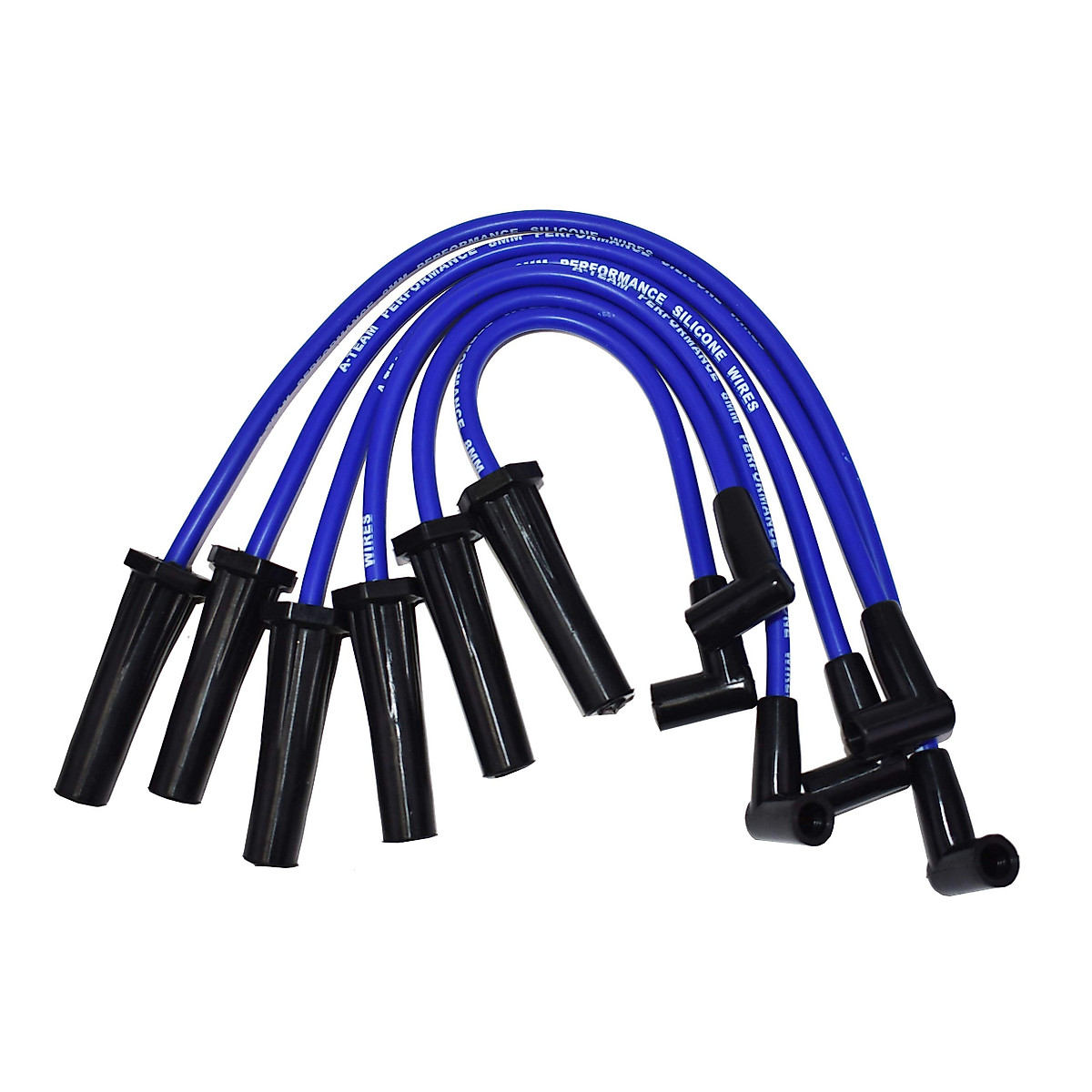 A-Team Performance - 8.0 mm Silicone Spark Plug Wires with Black 90-Degree Boot for HEI Distributor - Compatible with Ford Truck 6 Cylinder 250 300 4.9L Blue