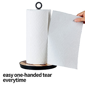 Paper Towel Holder, Paper Towel Holder Countertop with Heavy Weighted Multi-Color Wood Base for Standard or Jumbo-Sized Roll, Easy One-Handed Tear Standing Paper Towel Holders, Black