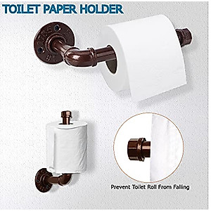3 Pack Industrial Pipe Bathroom Hardware Accessories Set, Include 2 Robe Coat Towel Hook and 1 Toilet Paper Holder for Hanging. 1/2" inch Threaded Wall Mounted Rustic Decor Accessories Kit (Bronze)