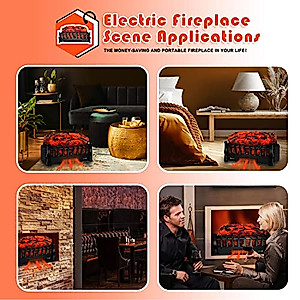 Electric Fireplace Log Insert Heater with IR Remote Control, up to 1500W Heating, 5 Flame Brightness Levels, 24-Hour Timer, Overheat Protection, Suitable for Home and Office Decoration, Black