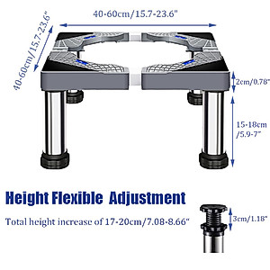 SSEHCWAN Washing Machine Stand, 4Legs Adjustable Washer Stand Height 17-20cm Washing Machine Base Fridge Stand Width 40-60 cm for Washer Cookers Fridges Max Load 150KG