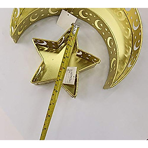 PTYQU 2 PCS Ramadan Kareem Iron Tray Decorations Moon Star Shaped Eid Mubarak Gift Box Dessert Tray Craft Islam Muslim Party Festival Table Decor