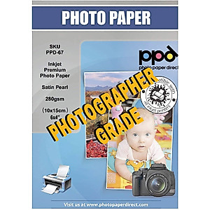 PPD Satin Photo Paper for Inkjet Printer, Premium Semi-Gloss Luster Finish 4 x 6 Size Sheets for Printable Photos, Thick 255 gsm 68 lbs 10.5 mil, White, Water Resistant & Instant Dry Prints (100 Pack)