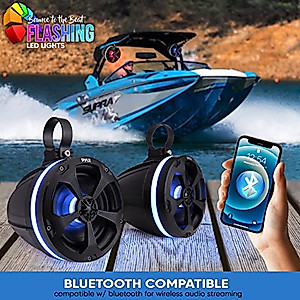 Pyle 2-Way Waterproof Off Road Speakers - 5.25" 1000W Active Passive Marine Grade Wakeboard Tower Speakers System w/ RGB Light, Full Range Outdoor Stereo Speaker for ATV/UTV Jeep Boat - PLUTV55BTR