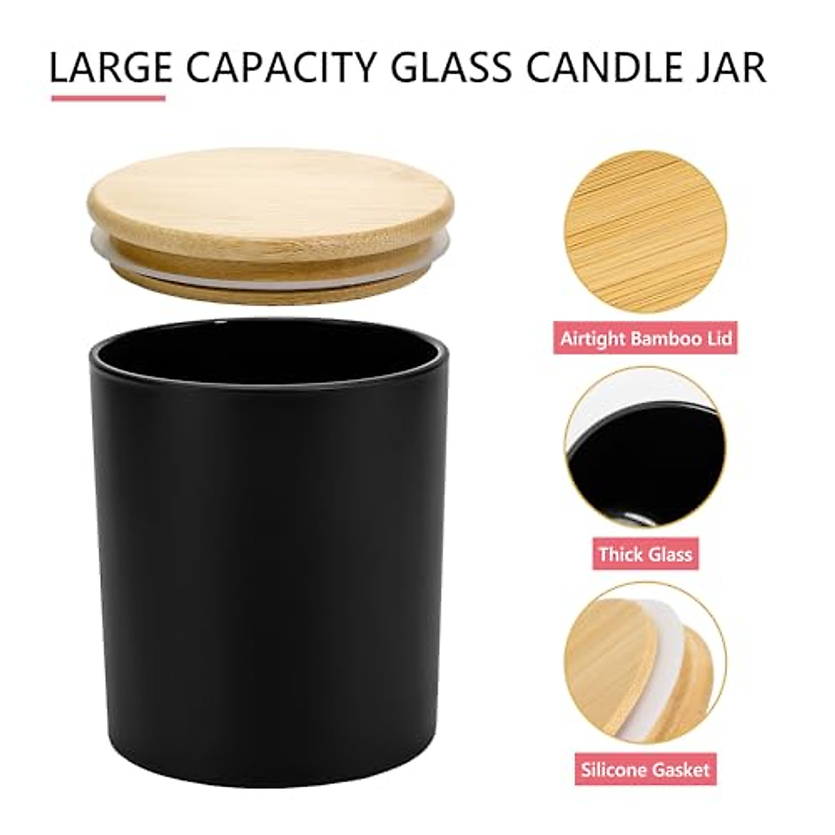 15 Pack Empty Clear Candle Jars with Bamboo Lids,10 OZ Glass Candle Jars for Making Candles,Bulk Jars for Making Candle Containers-Dishwasher Safe (Black)