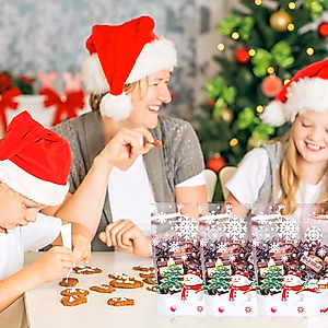 Rikolto Resealable Christmas Zip Lock Bags 50PCS Clear Christmas Cookie Sealing Bags with Handles Snowman Plastic Bags for Xmas Holiday Party Candy Small Gift Wrapping Supplies Decor