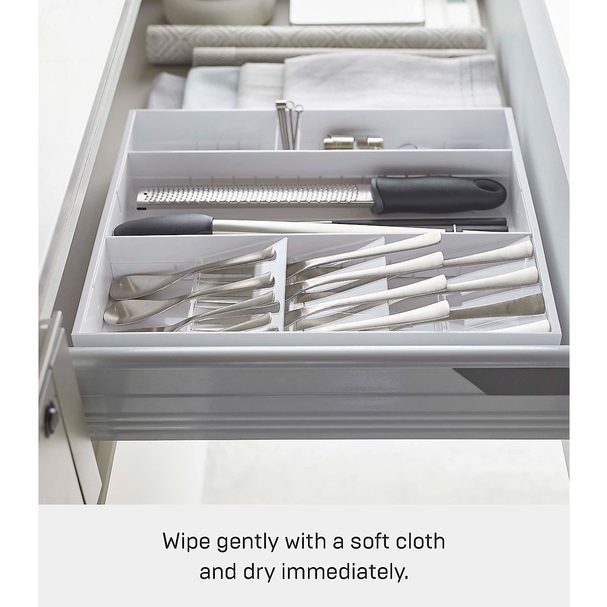 YAMAZAKI Home Expandable Cutlery Kitchen Angled Utensils Storage Multi-Compartment Silverware Organizer Drawer Insert Tray, Plastic, Adjustable, Expandable, No Assembly Req.