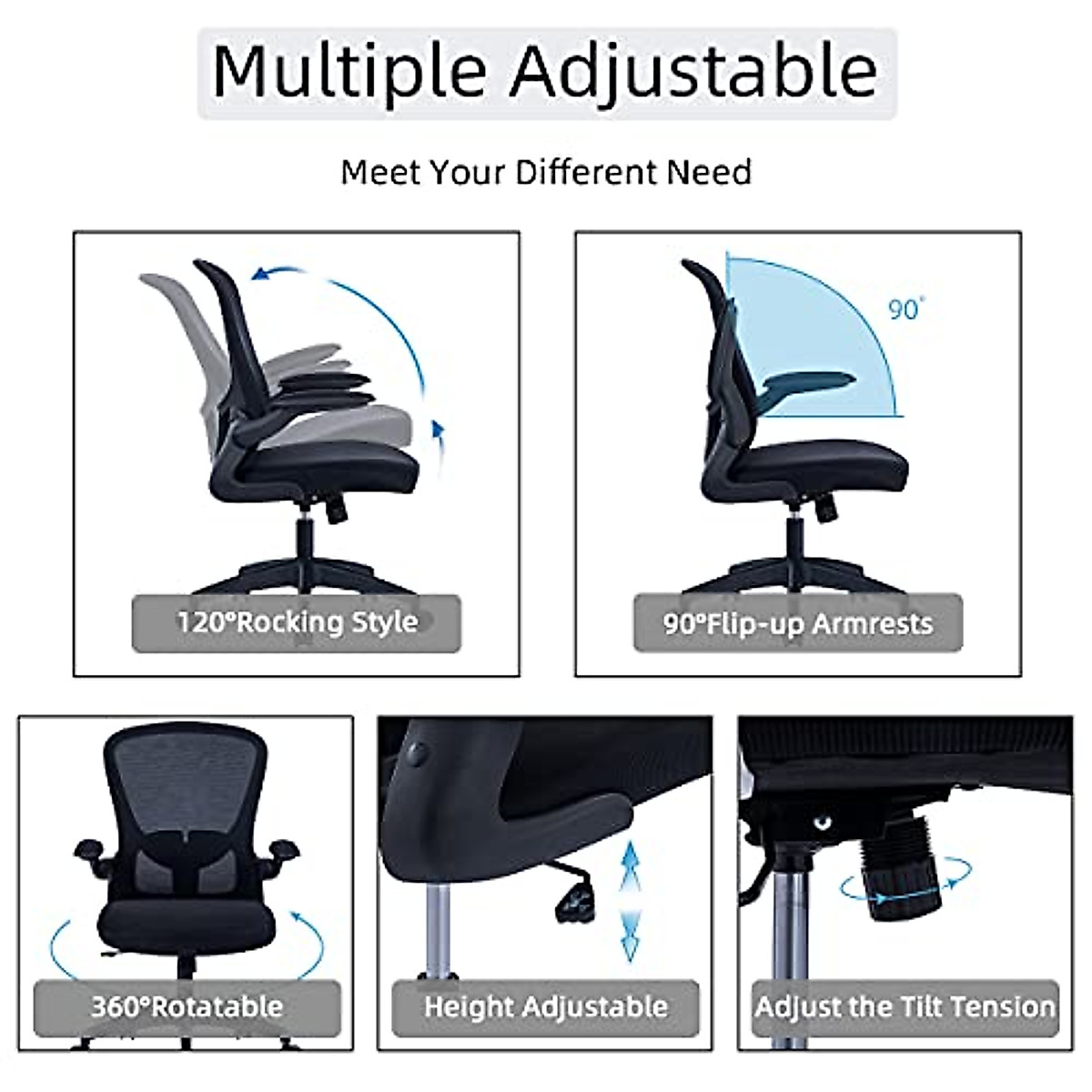 Sytas Office Chair Ergonomic Desk Chair Computer Task Mesh Chair with Flip-up Arms Lumbar Support and Adjustable Height, Black