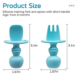 Silikong Silicone Utensils, Baby Fork and Spoon Set, Training Utensils, Baby Led Weaning Stage 1 for Ages 6 Months (Blue)