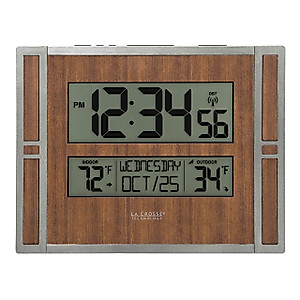 La Crosse Technology BBB86088 Atomic Digital Wall Clock with Indoor & Outdoor Temperature