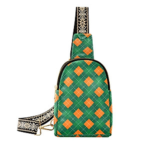 Women Crossbody Sling Backpack St-patrick-day-green-orange-plaid Girl Chest Bag Daypack for Hiking Traveling