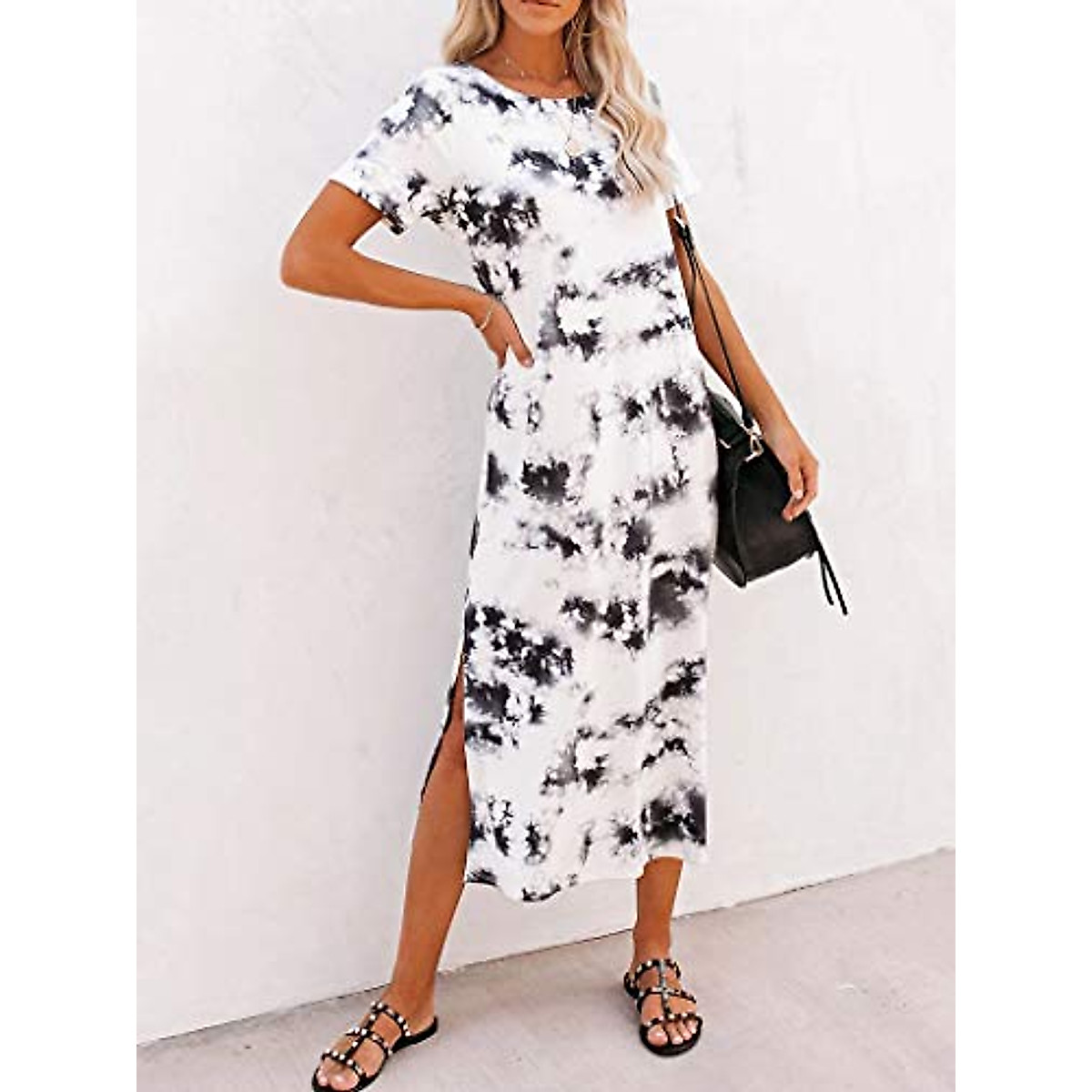 Tie Dye Split Dresses for Juniors Long Short Sleeve Summer Beach X-Large