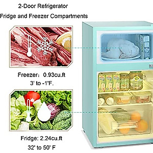 Antarctic Star Compact Mini Refrigerator Separate Freezer, Small Fridge Double 2-Door Adjustable Removable Retro Stainless Steel Shelves Garage Camper Basement/Dorm/Office 3.2 cu ft.Green