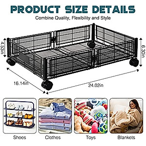 Luseba Under Bed Storage with Wheels, Drawer with Markable Nameplate, Under-Bed Shoe Storage Organizer for Clothes, Toy, Book, Blanket, Under Bed Storage Containers